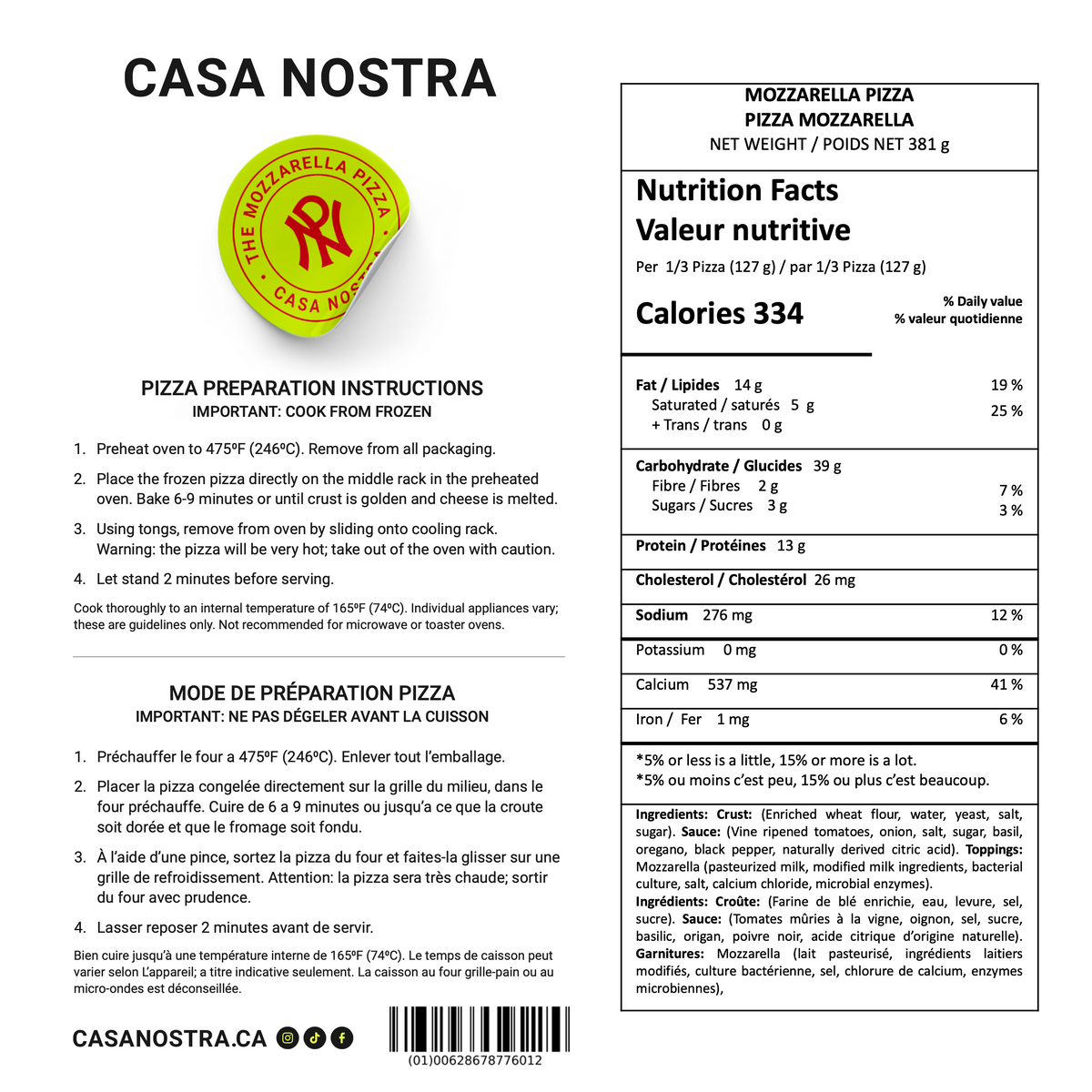 Mozzarella Pizza | Casa Nostra